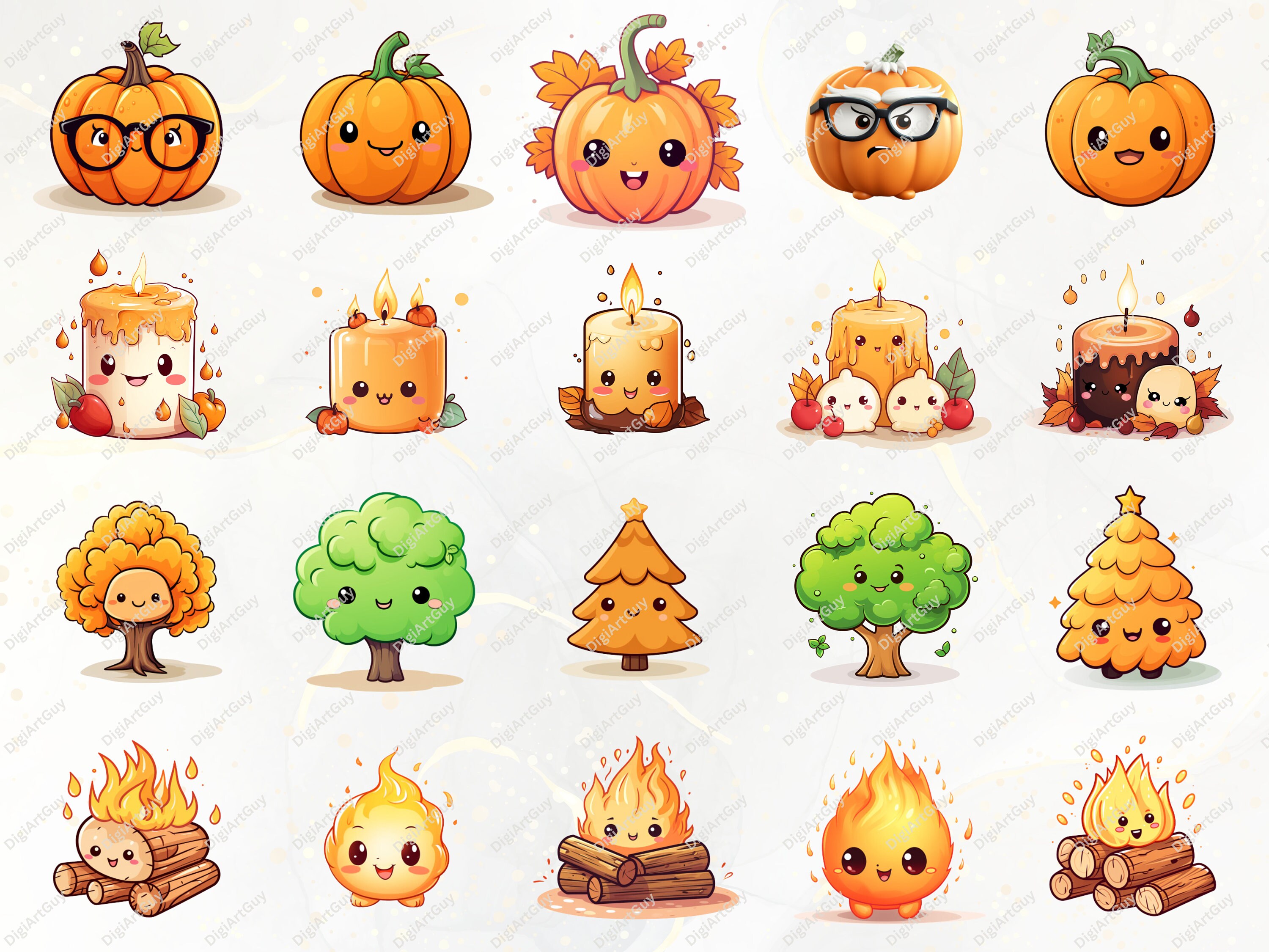Kawaii Clipart Bundle - 243 Kawaii Fall Clipart, Cute Kawaii PNG ...