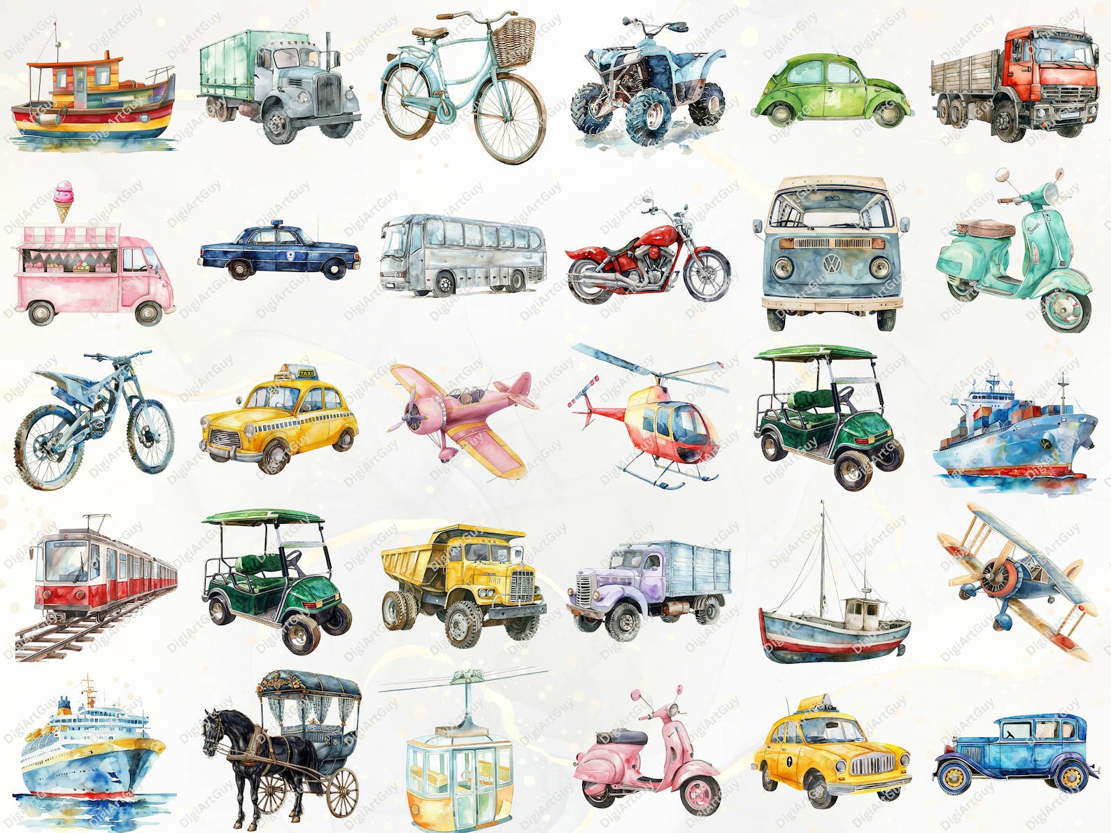 Transport Clipart Set Watercolor Public Transportation PNG Vehicle ...