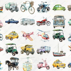 Transport Clipart Set Watercolor Public Transportation PNG Vehicle ...