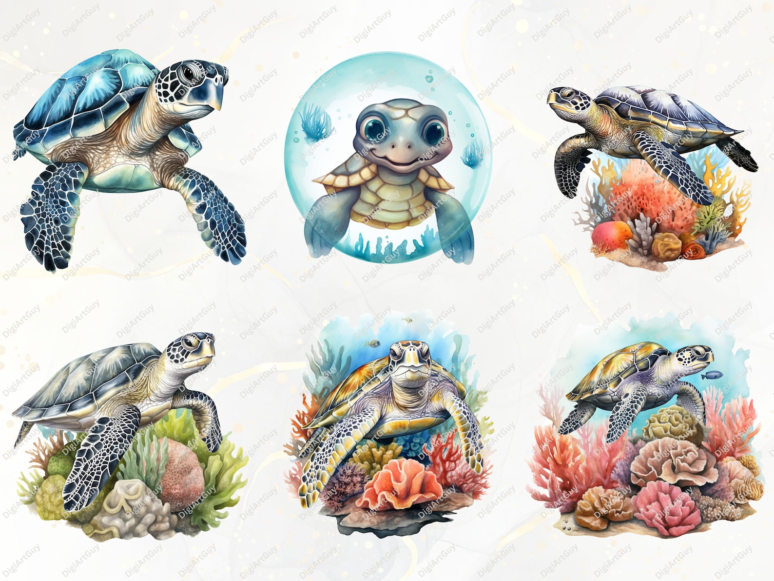 Sea Turtle Clipart - 65 Watercolor Sea Animal Sea Turtle Pngs, Under ...