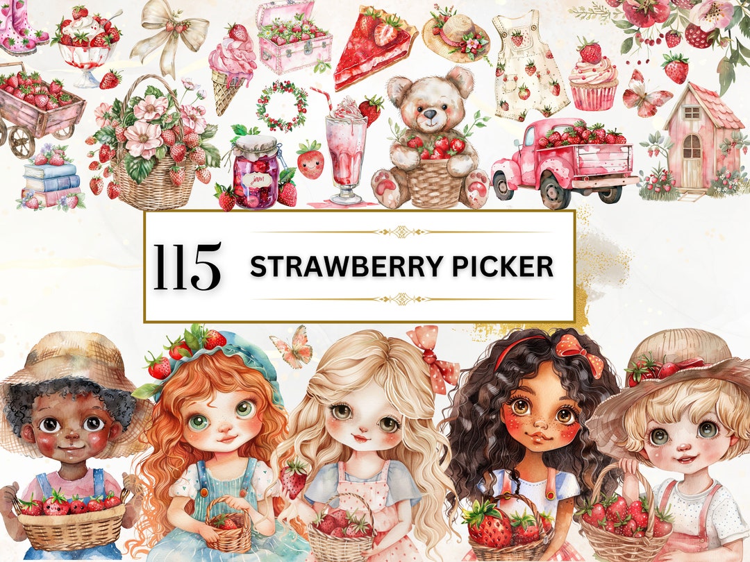 Strawberry Clipart Set Watercolor Strawberry PNG Cute Fruit Clipart ...