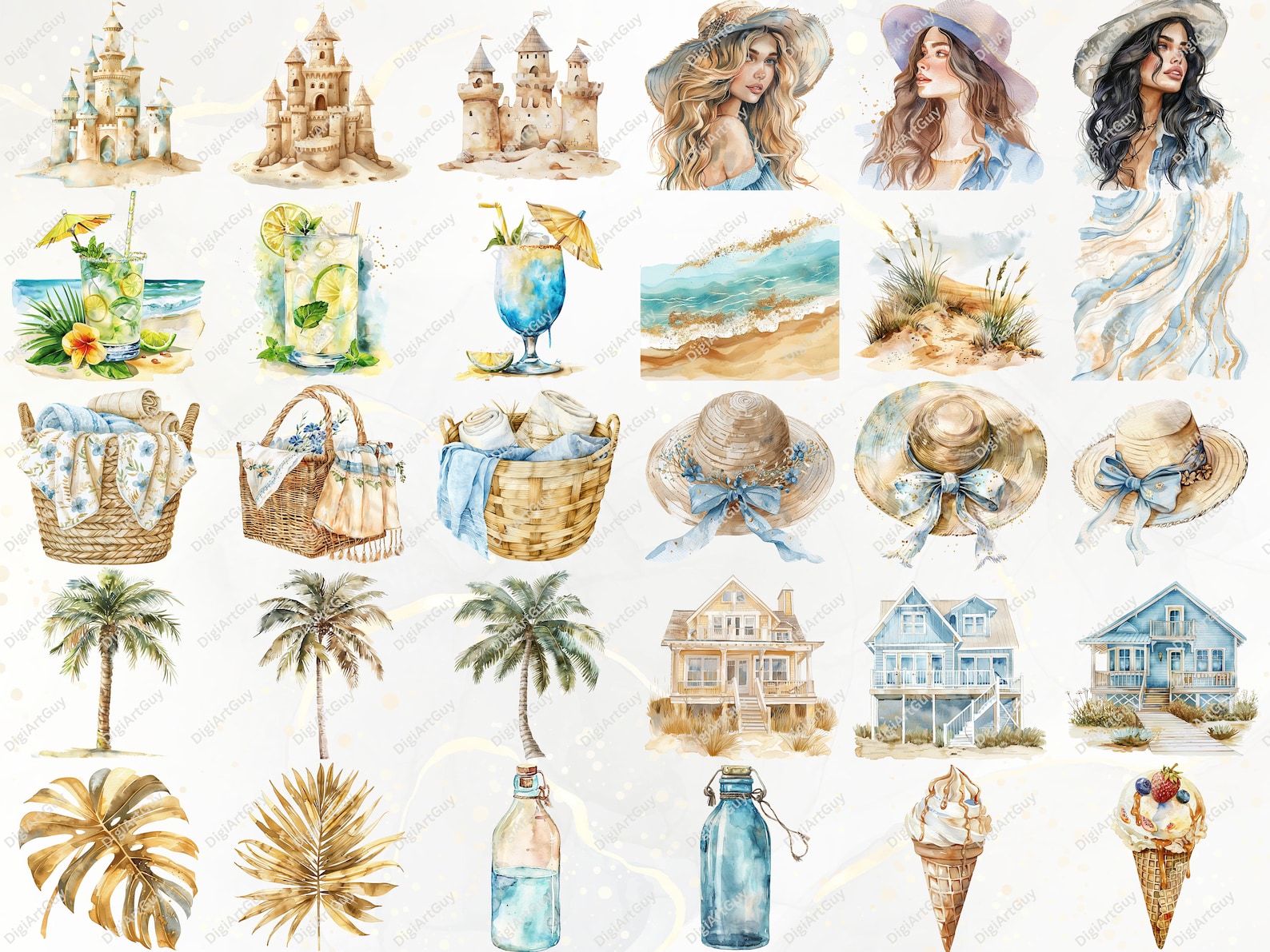 Watercolor Beach PNG Summer Clipart PNG Ocean Lover Clipart Beach ...