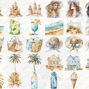 Watercolor Beach PNG Summer Clipart PNG Ocean Lover Clipart Beach ...