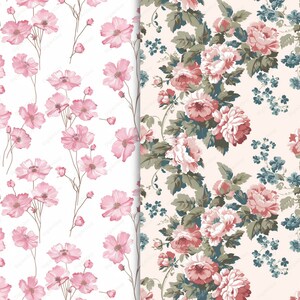 Pink Floral Seamless Pattern Roses Digital Paper Junk Journal Paper ...