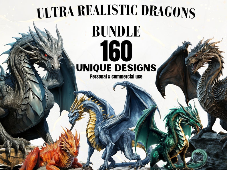 Ultra Realistic Dragons PNG Bundle - 160 Dragon Pngs, Dragon Clipart ...