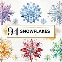 Snowflake Clipart Bundle - 94 Watercolor Winter Clipart Pngs, Winter ...