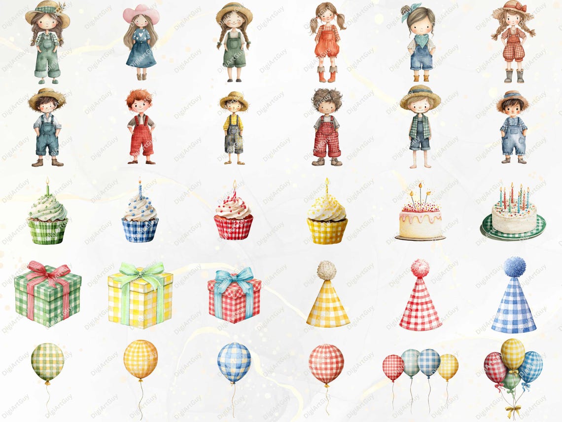 Farm Animal Birthday Clipart Farm PNG Watercolor Barnyard Birthday ...