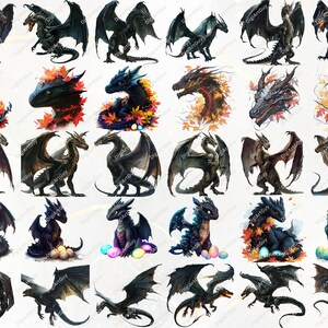 Dragon PNG Bundle - 330 Black Dragons Pngs, Dragon Clipart, Fantasy ...
