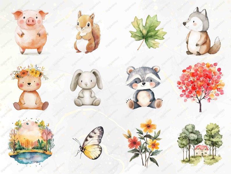 Cute Woodland Clipart Cute Woodland Animal PNG Watercolor Woodland ...