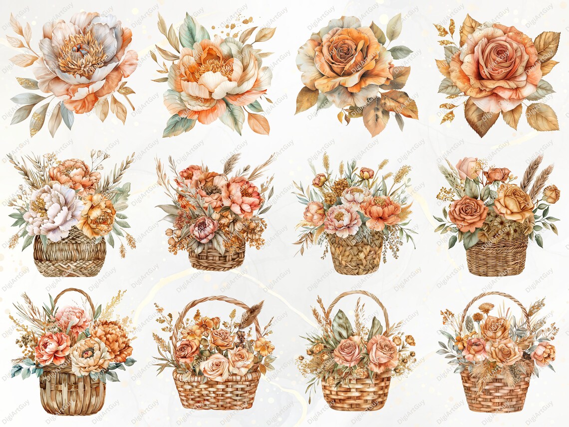 Boho Flower Clipart Watercolor Flower PNG Boho Floral Clipart Spring ...
