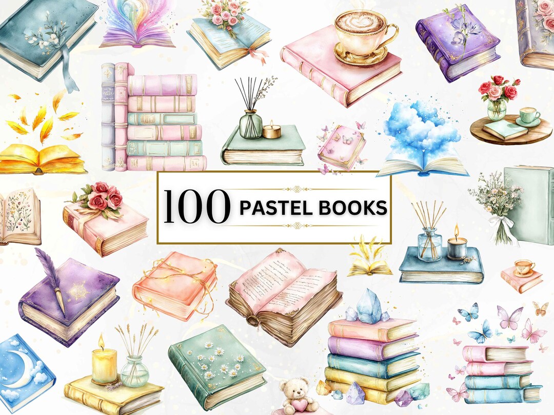 Pastel Books Clipart Watercolor Book PNG Floral Book Lover Clipart Open ...