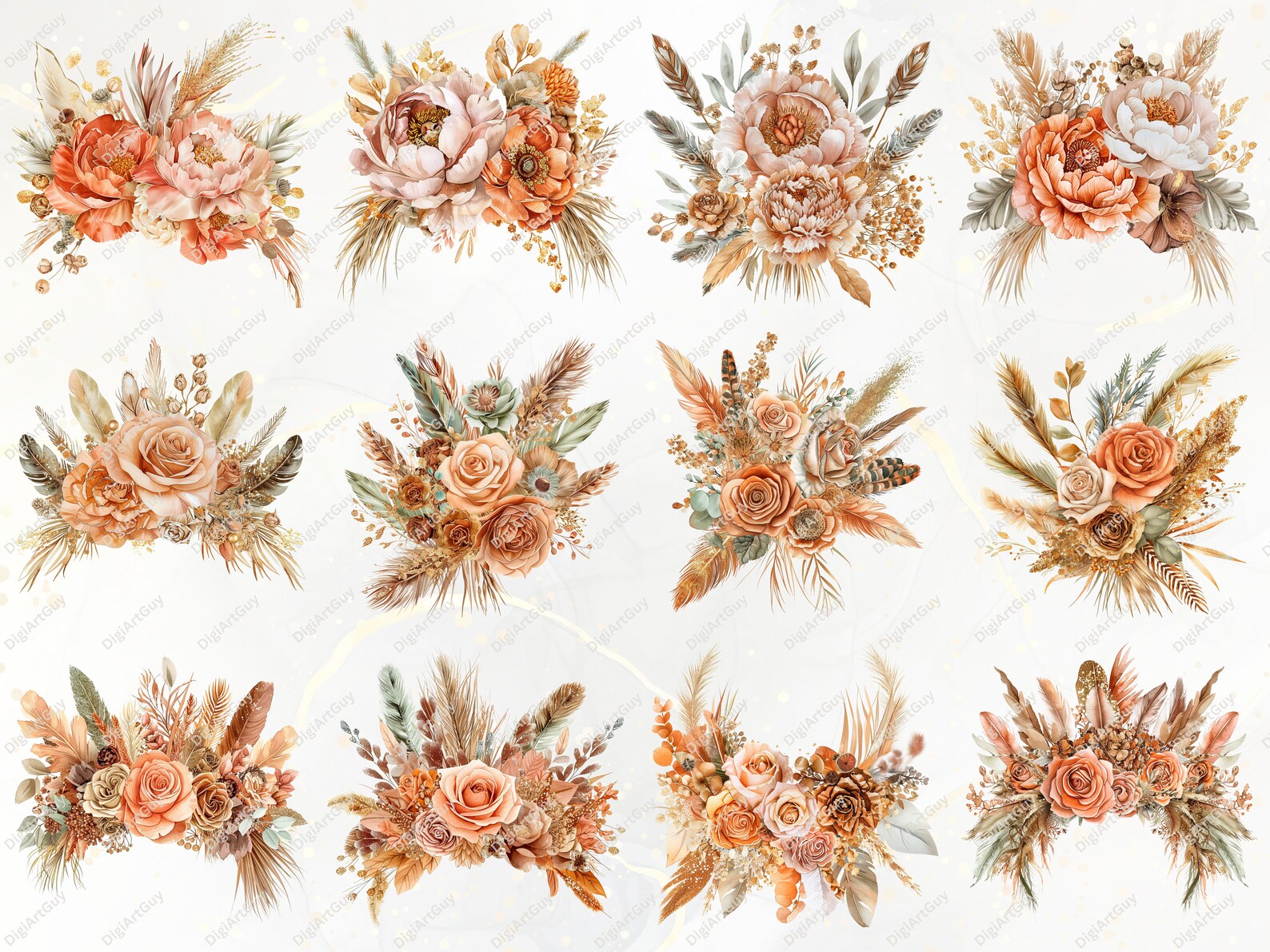 Boho Flower Clipart Watercolor Flower PNG Boho Floral Clipart Spring ...