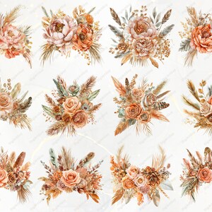 Boho Flower Clipart Watercolor Flower PNG Boho Floral Clipart Spring ...