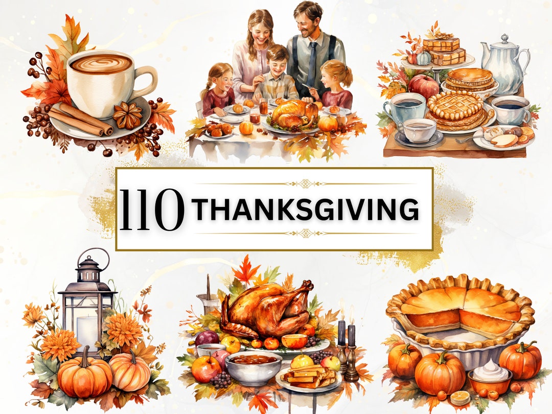 Thanksgiving PNG Bundle - 110 Thanksgiving Clipart PNG, Fall Watercolor ...