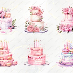 Watercolor Pink Birthday Clipart Bundle - 139 Birthday Pngs, Birthday ...