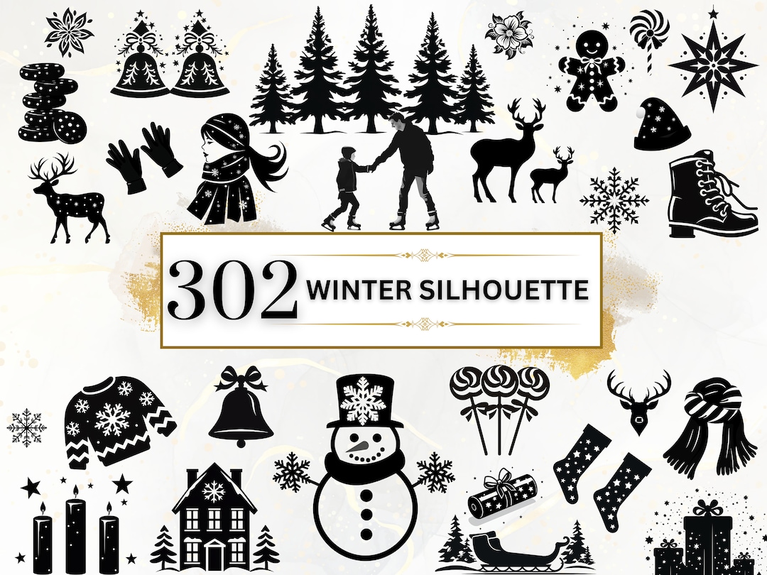 Winter Silhouette Clipart Watercolor Winter Clipart Pngs Cozy Winter ...