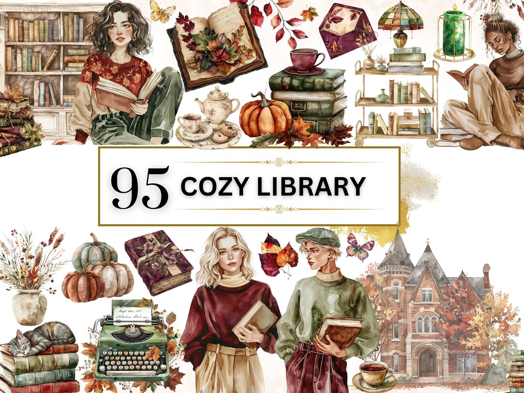 Cozy Fall Clipart Watercolor Autumn Clipart Library Clipart Fall PNG ...