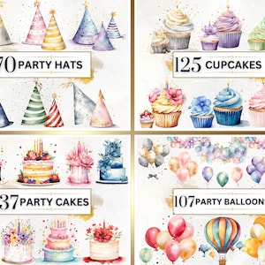 Birthday Clipart Bundle - 1400+ Birthday PNG, Watercolor Birthday ...