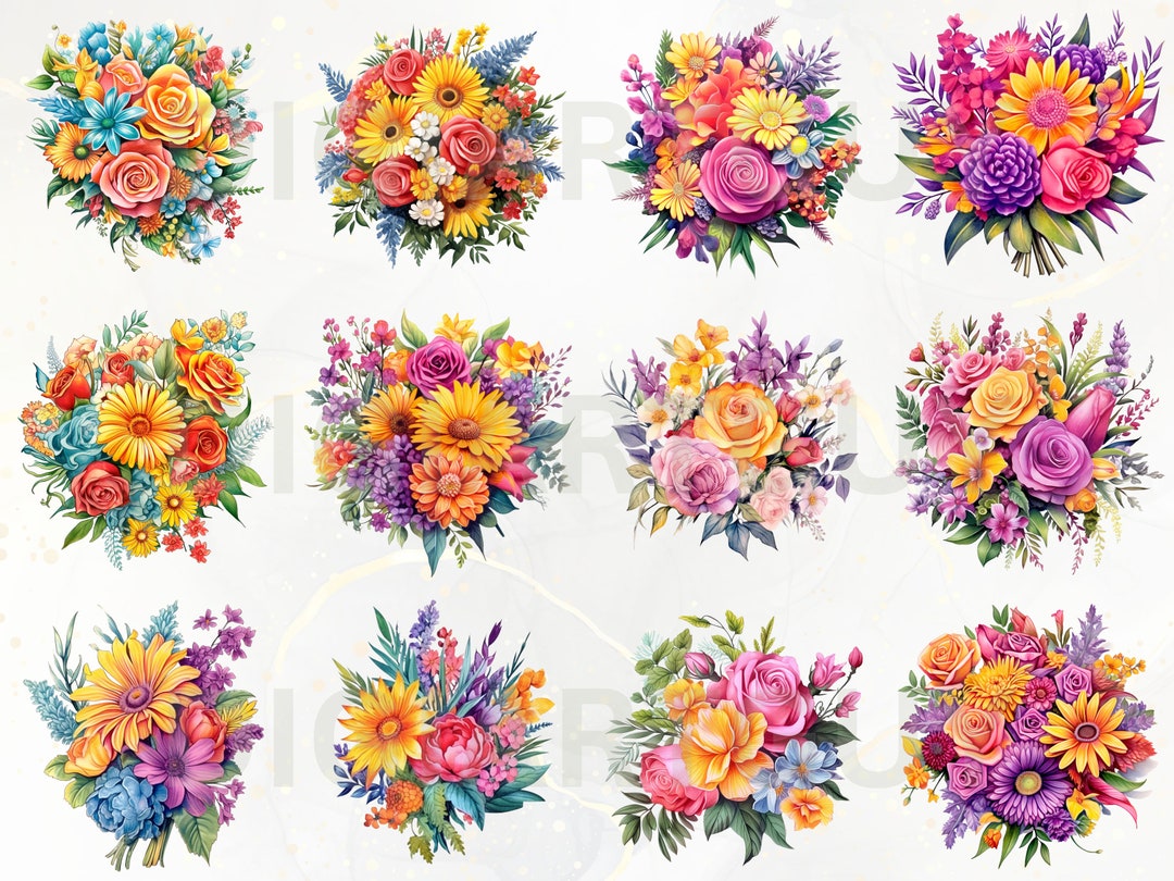 Watercolor Flower Bouquets Clipart, Watercolor PNG, Watercolor Flowers ...