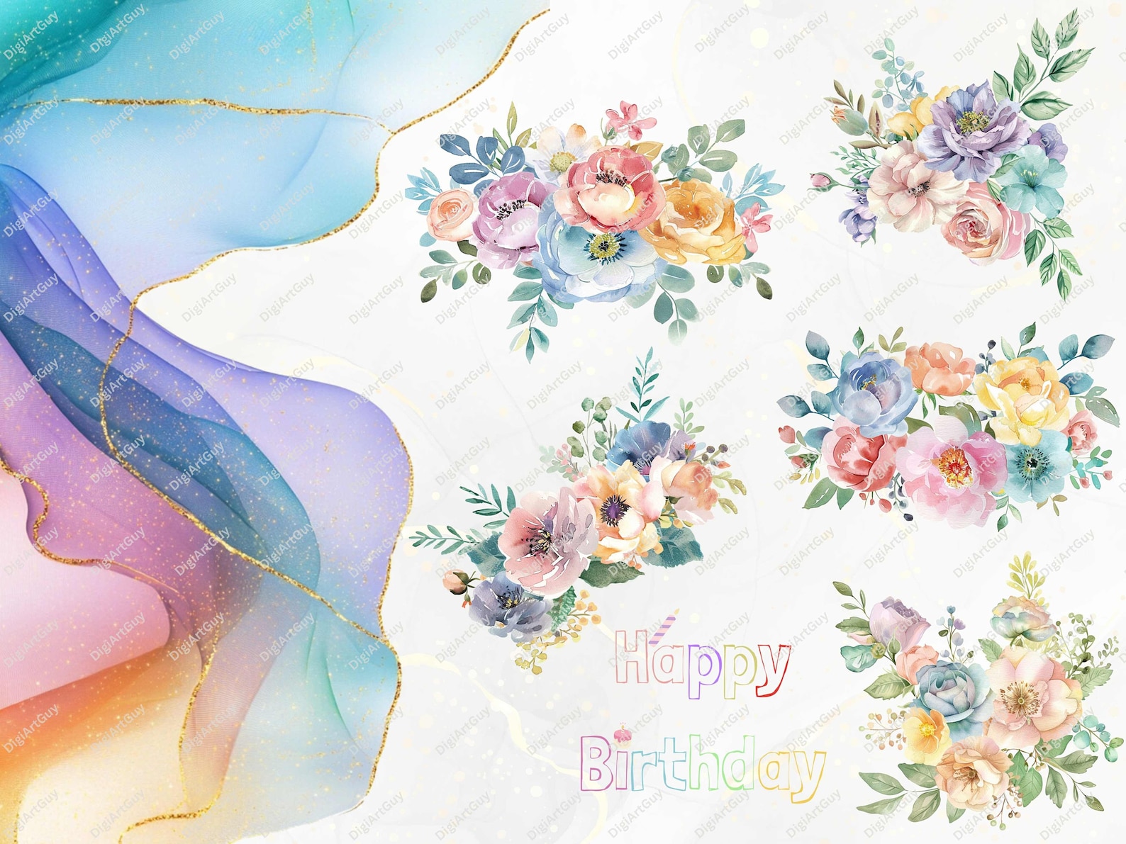 Rainbow Birthday Watercolor Clipart Celebration Illustrations ...