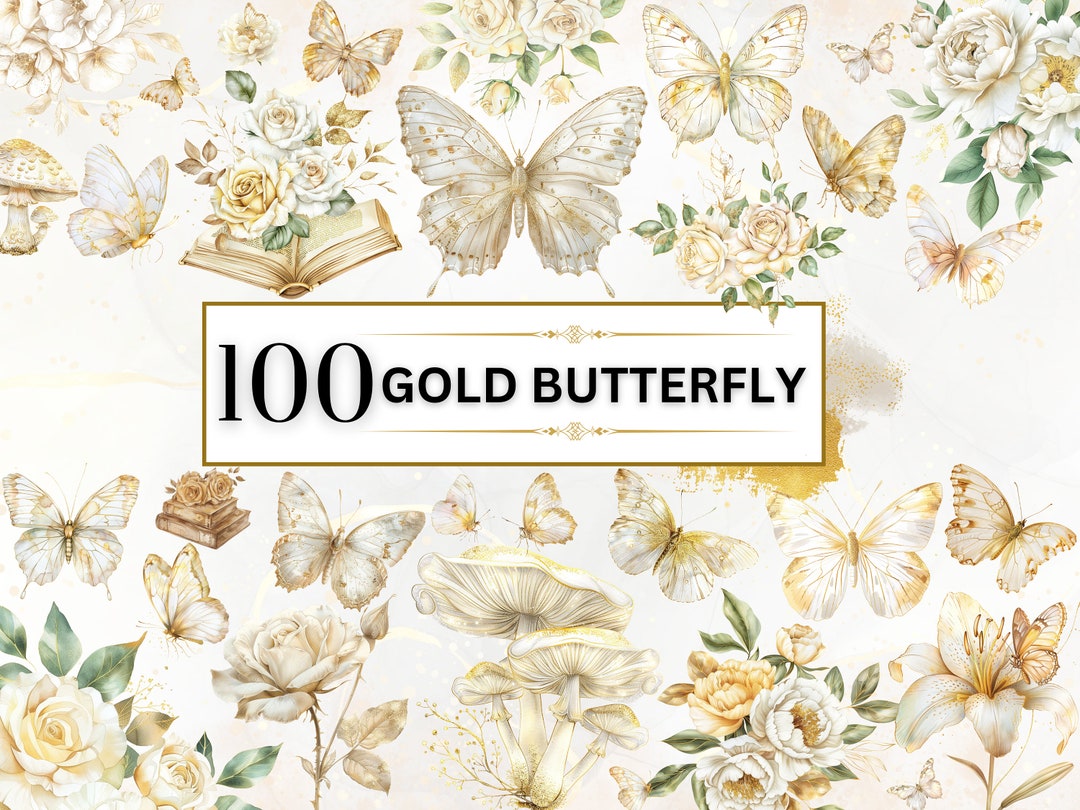 Watercolor Butterflies Clipart Watercolor Butterfly PNG Gold and White ...