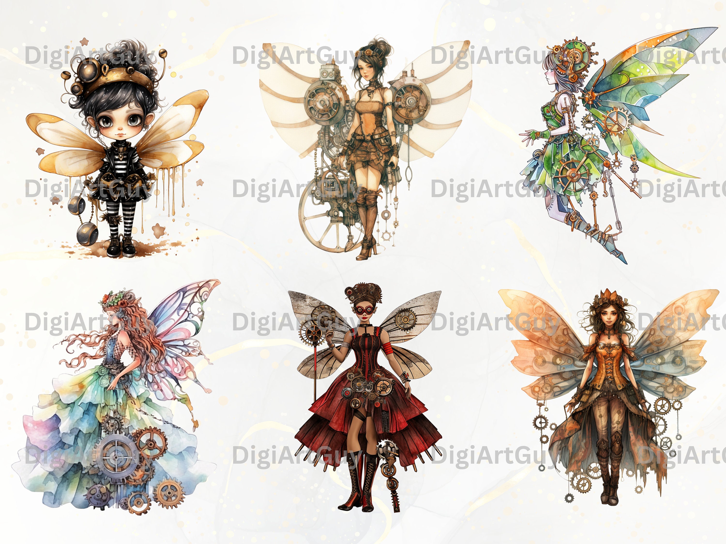 Steampunk Fairy Watercolor Clipart 40 Watercolor Fairy - Etsy