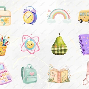 School PNG Back to School Printable Pastel School Supplies Clipart Cute ...