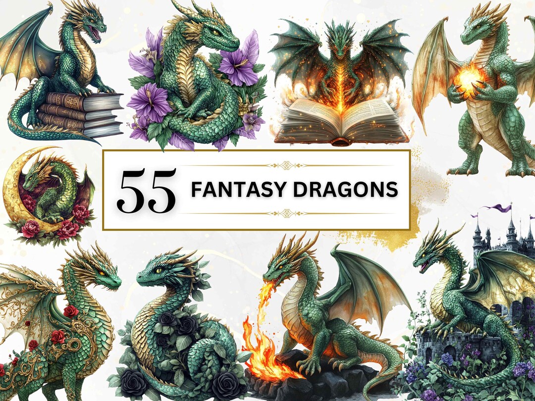 Fantasy Dragon Clipart Watercolor Dragon Clipart Fantasy Dragons PNG ...