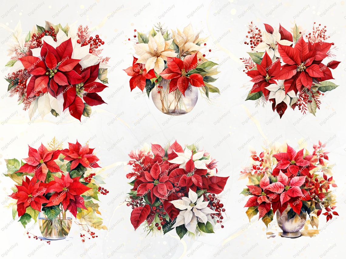 Floral Clipart Bundle 163 Watercolor Flower Clipart Festive - Etsy