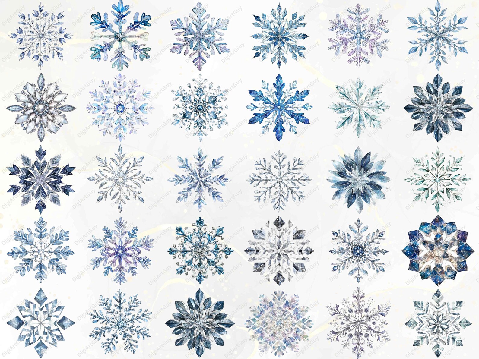 Watercolor Snowflake Clipart Winter PNG Glitter Snowflakes PNG Holiday ...