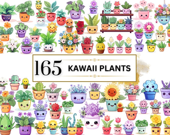 Cute Kawaii Plants Clipart, Kawaii Clipart Designs, Commercial Use ...