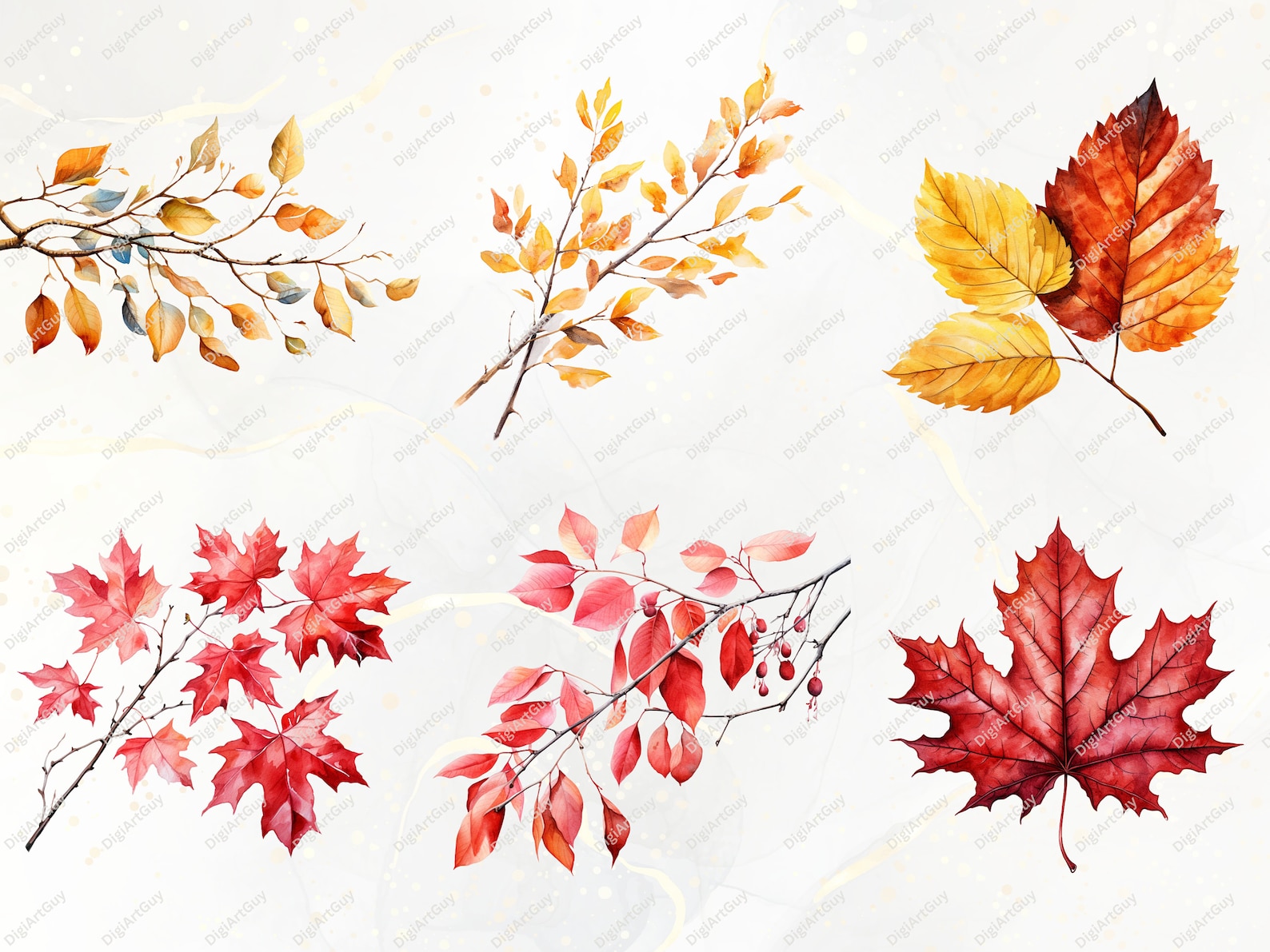 Watercolor Autumn Leaves Bundle - 124 Leaves Clipart Pngs, Fall ...