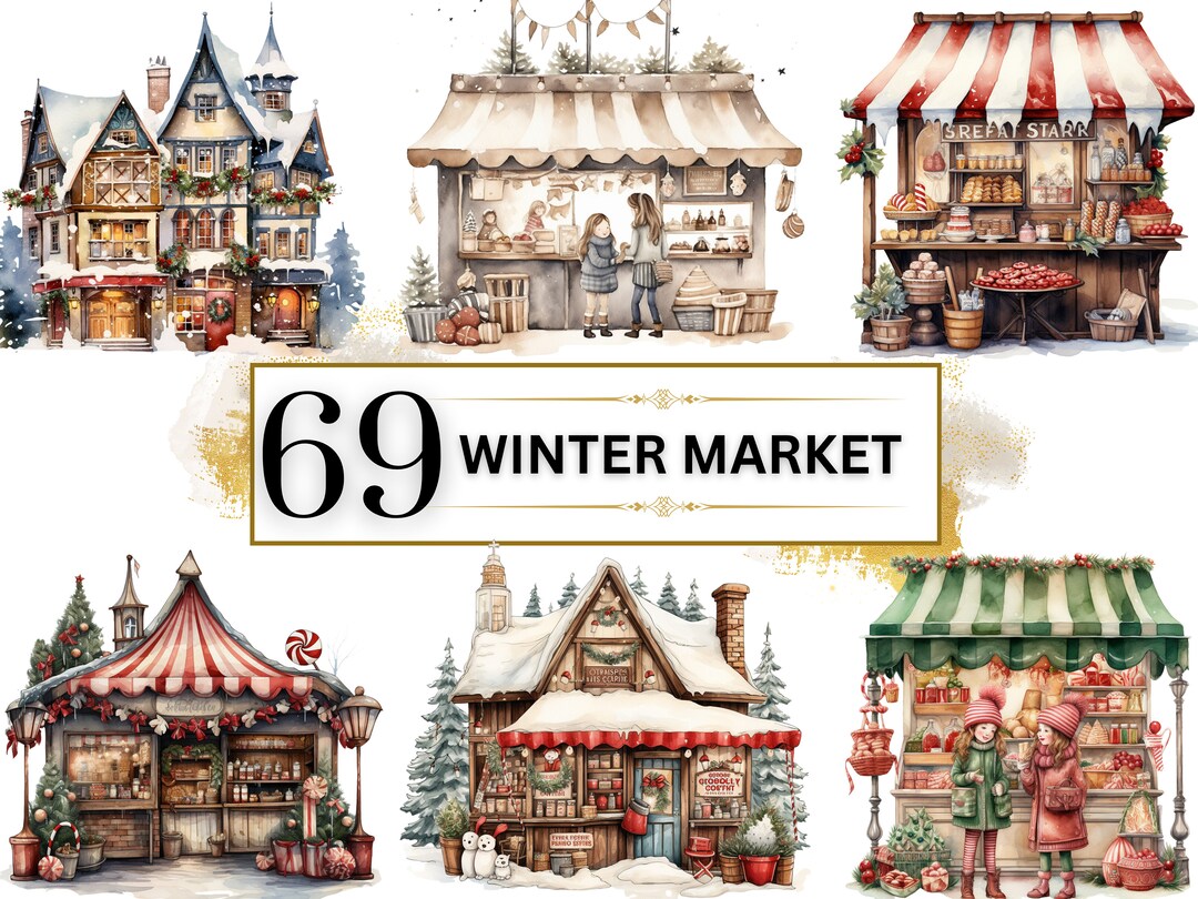 Festive Market Clipart - 69 Watercolor Winter Clipart PNG, Winter PNG ...
