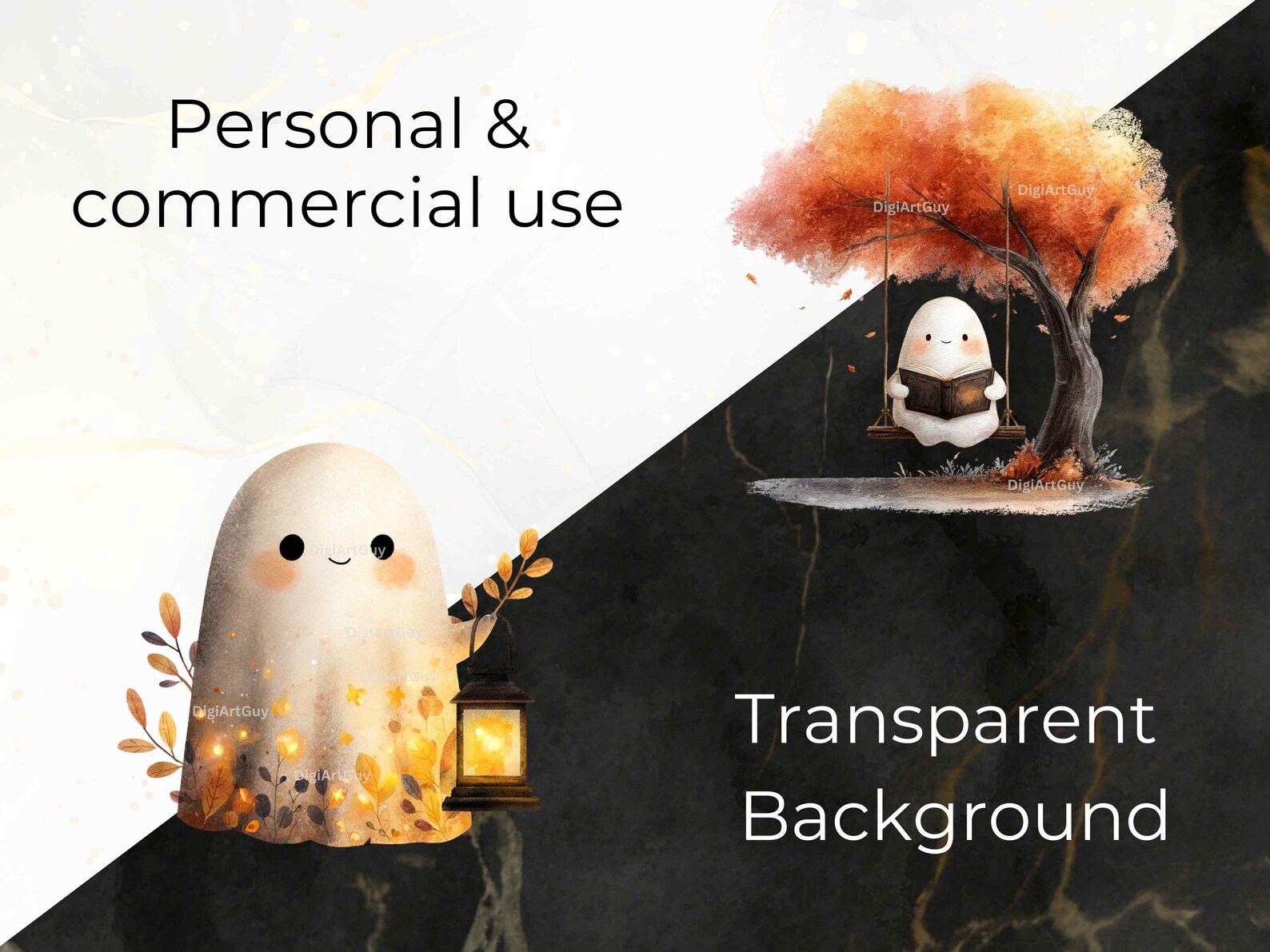 Watercolor Fall Ghost Clipart Cute Ghost Clipart Spooky Ghost and ...