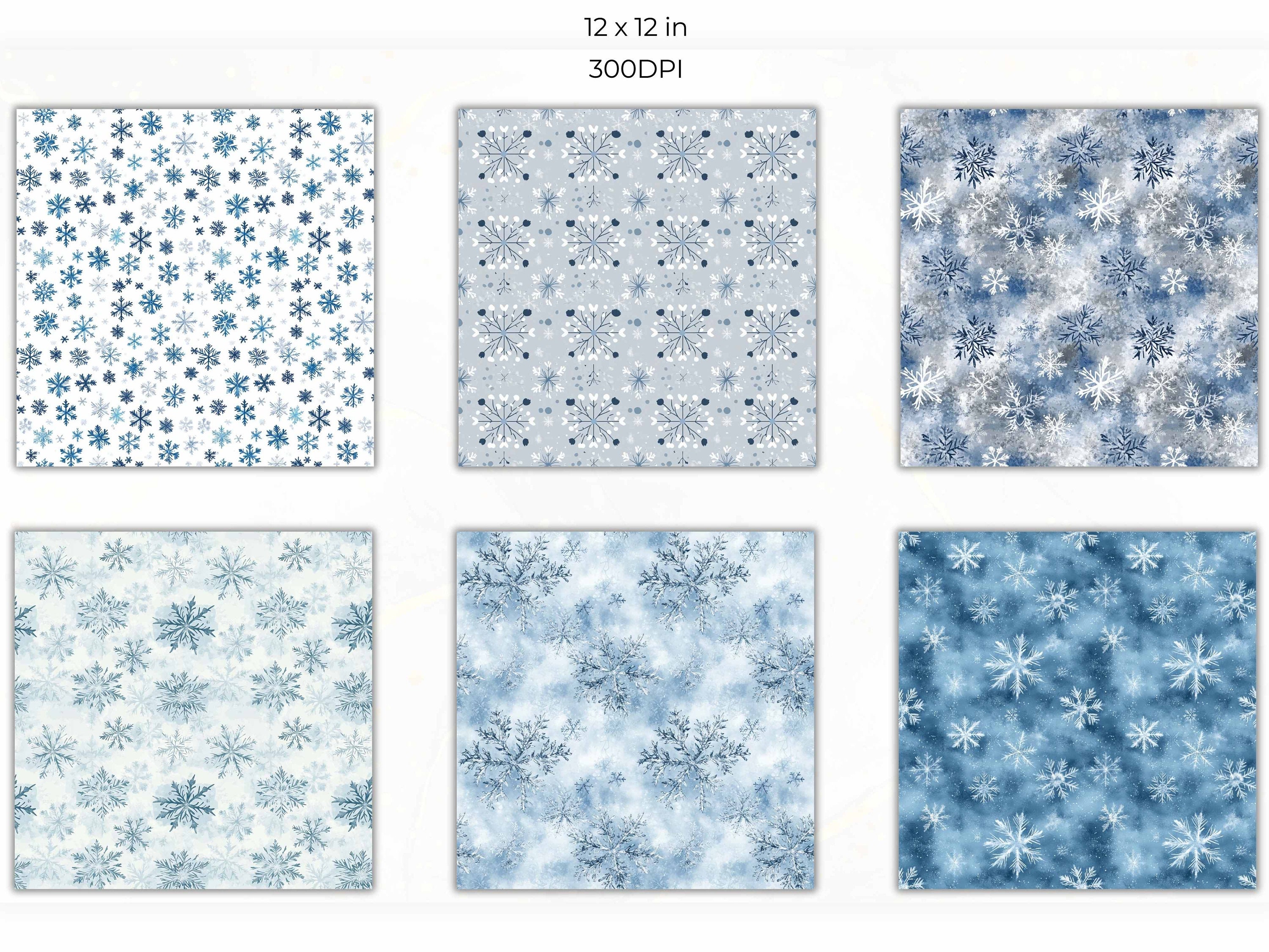 Snowflakes Seamless Patterns Winter Digital Paper Set Blue Junk Journal ...