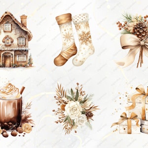 Boho Winter Clipart - 169 Watercolor Winter Clipart Pngs, Cozy Neutral ...
