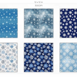Snowflakes Seamless Patterns Winter Digital Paper Set Blue Junk Journal ...