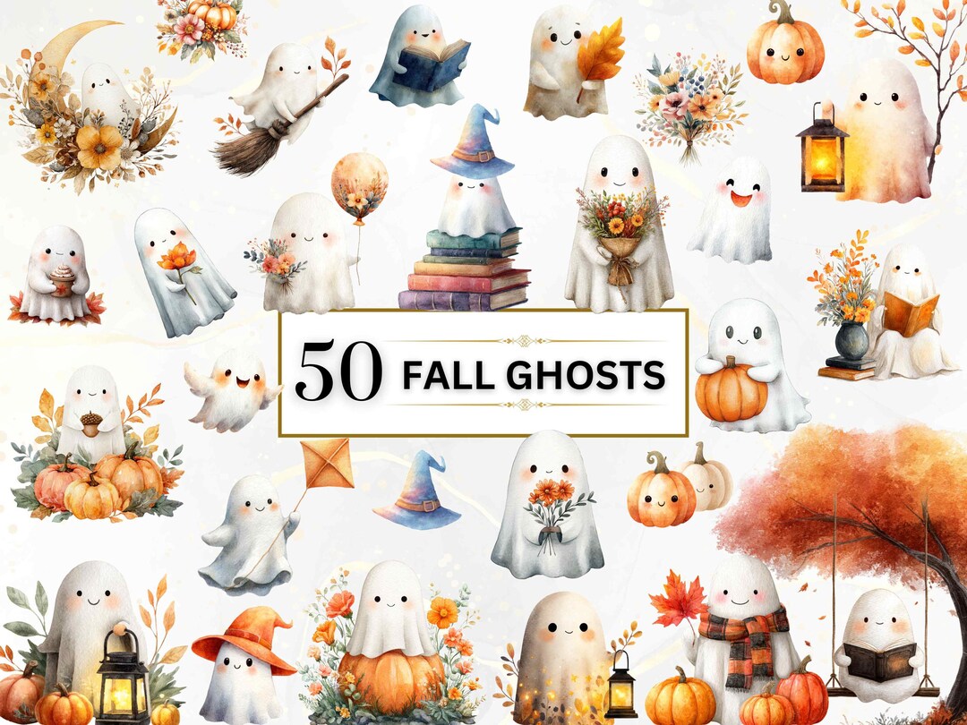 Watercolor Fall Ghost Clipart Cute Ghost Clipart Spooky Ghost and ...