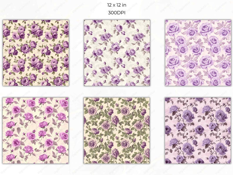 Floral Seamless Pattern Purple Roses Digital Paper Junk Journal Paper ...