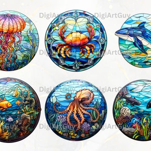 Stained Glass Sea Life Art - 95 Stained Glass Design Bundle, Digital ...