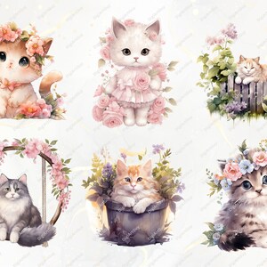 Floral Cats PNG Bundle - 43 Cats Clipart Pngs, Cats Clipart, Animals ...