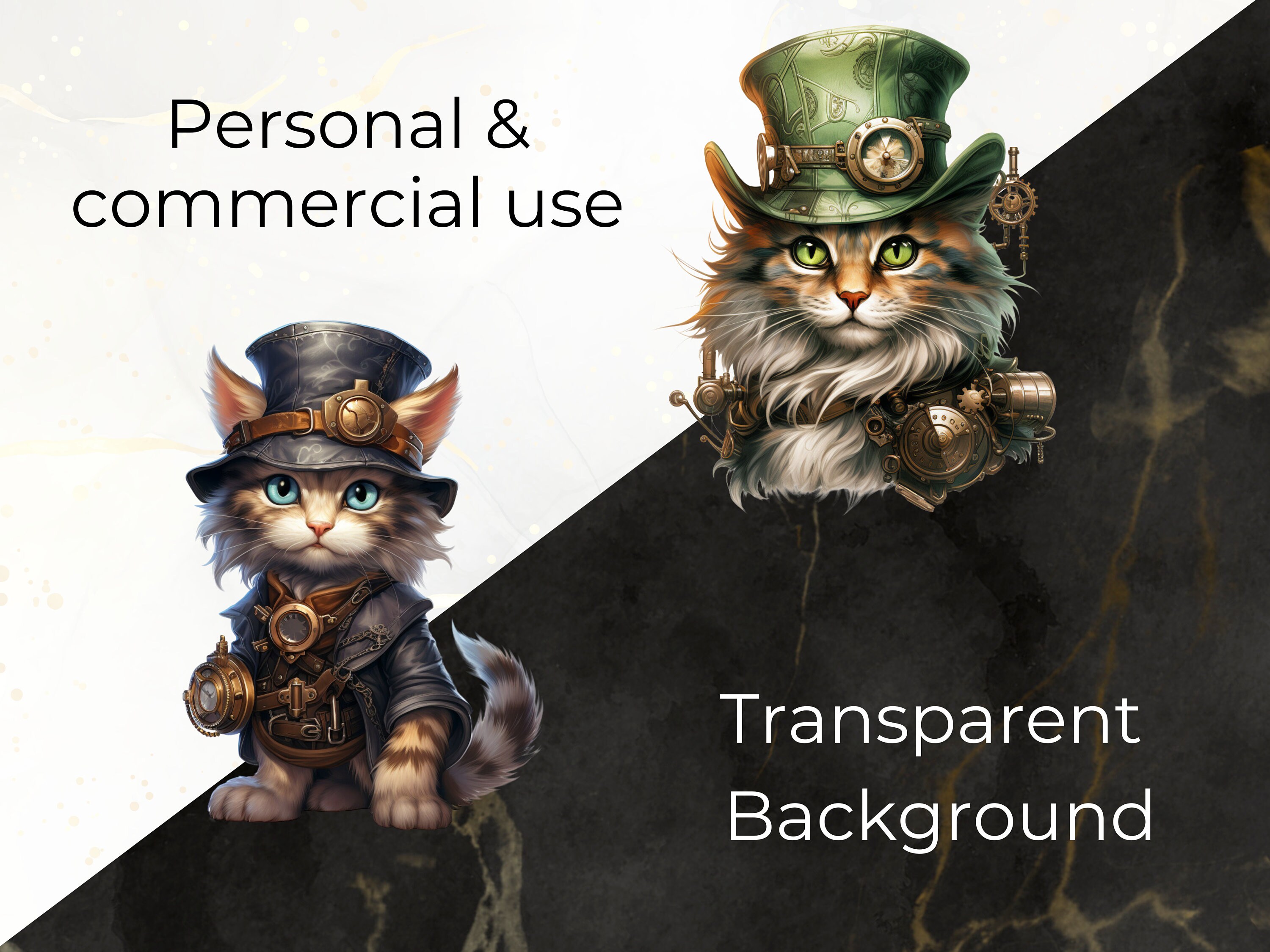 Steampunk Cats PNG Bundle - 87 Cats Clipart Pngs, Cats Clipart, Animals ...