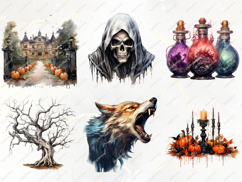 Watercolor Spooky Decor Bundle 129 Spooky Decorations - Etsy