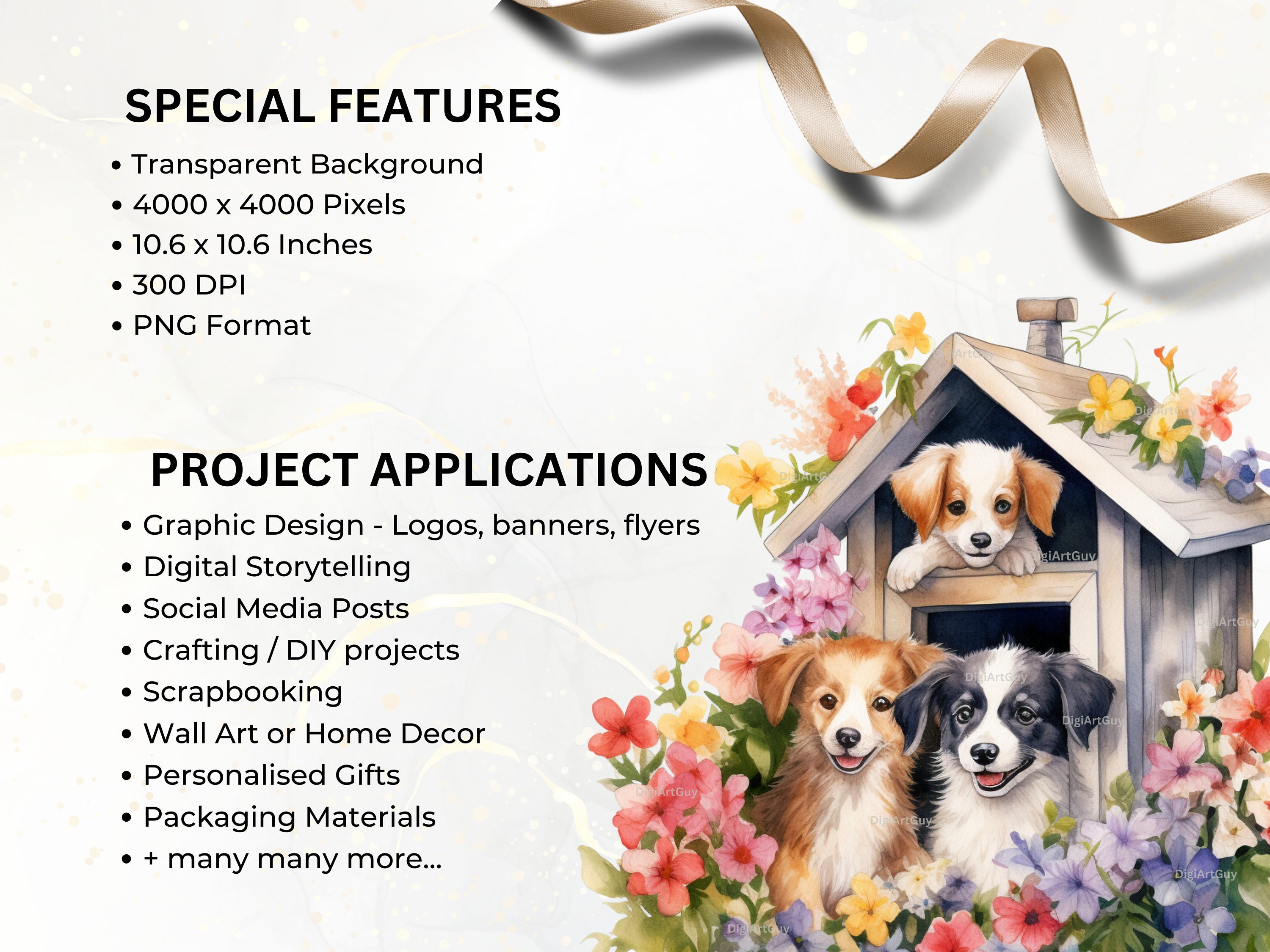 Dog Clipart Bundle - 50 Dogs Clipart PNG, Floral Dog House Clipart ...