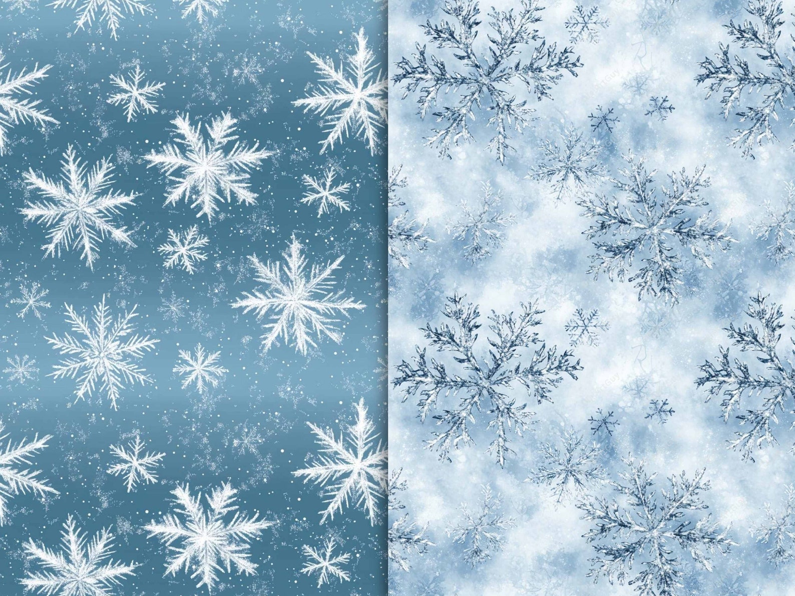 Snowflakes Seamless Patterns Winter Digital Paper Set Blue Junk Journal ...