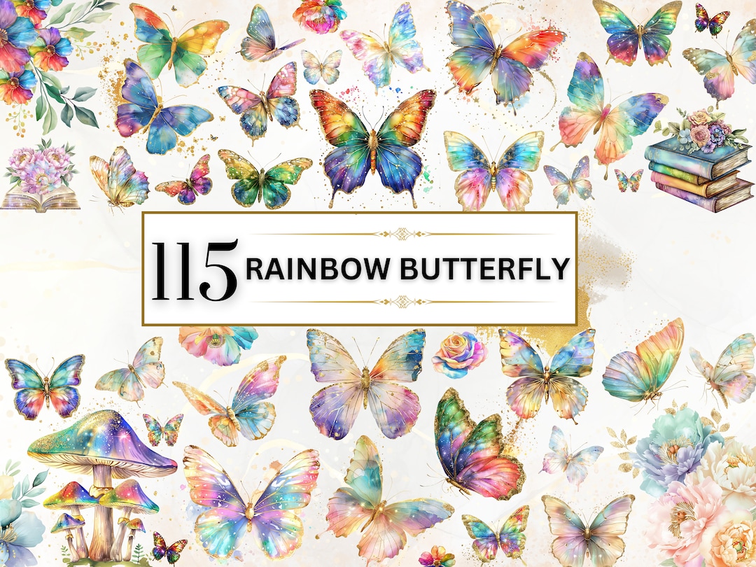Watercolor Butterflies Clipart Watercolor Butterfly PNG Rainbow ...