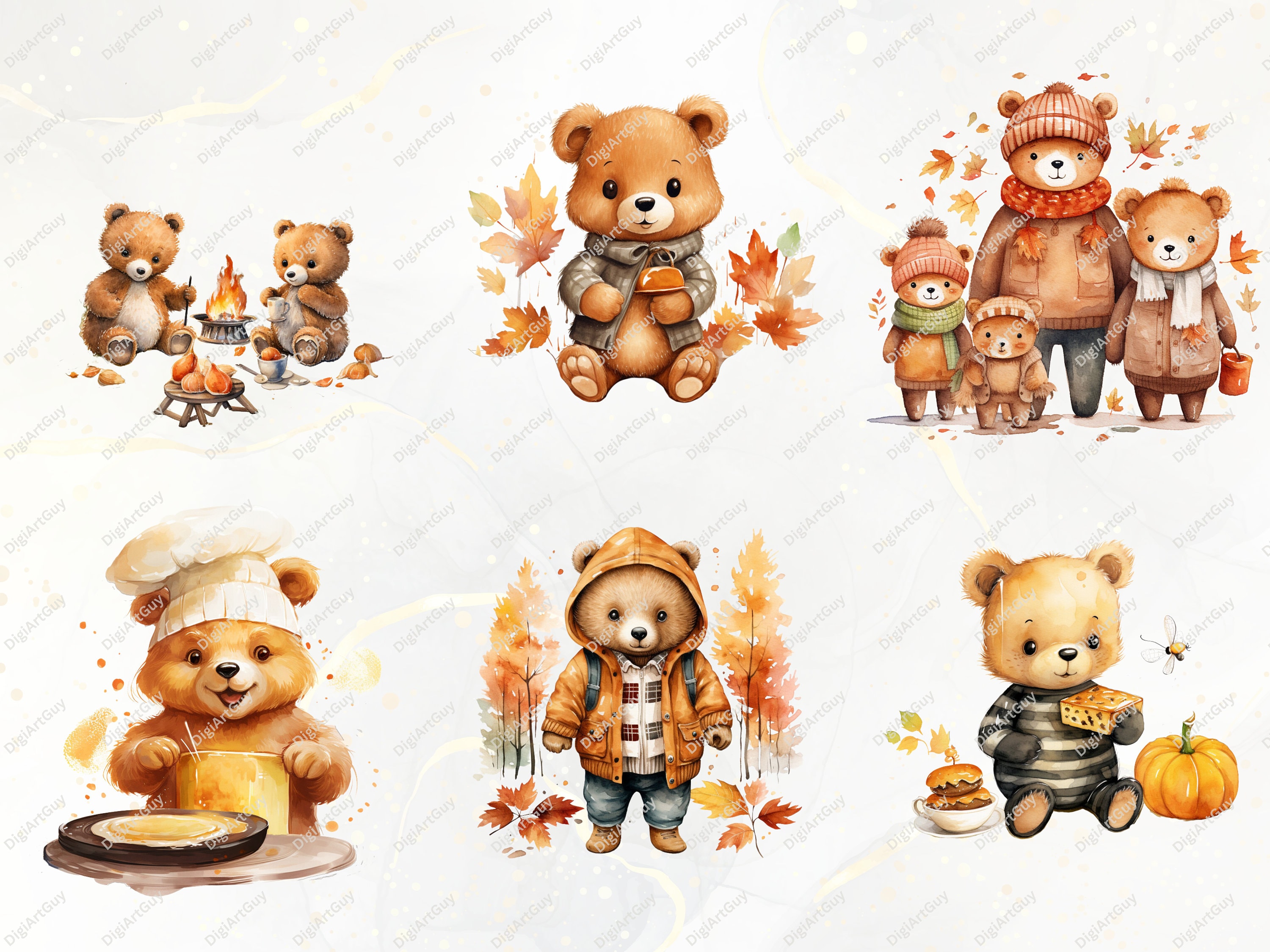 Watercolor Fall Teddy Bear Clipart Bundle 47 Teddy Bears - Etsy
