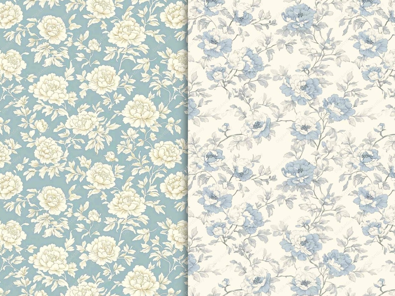 Floral Seamless Patterns Vintage Floral Digital Paper Blue Floral Junk ...