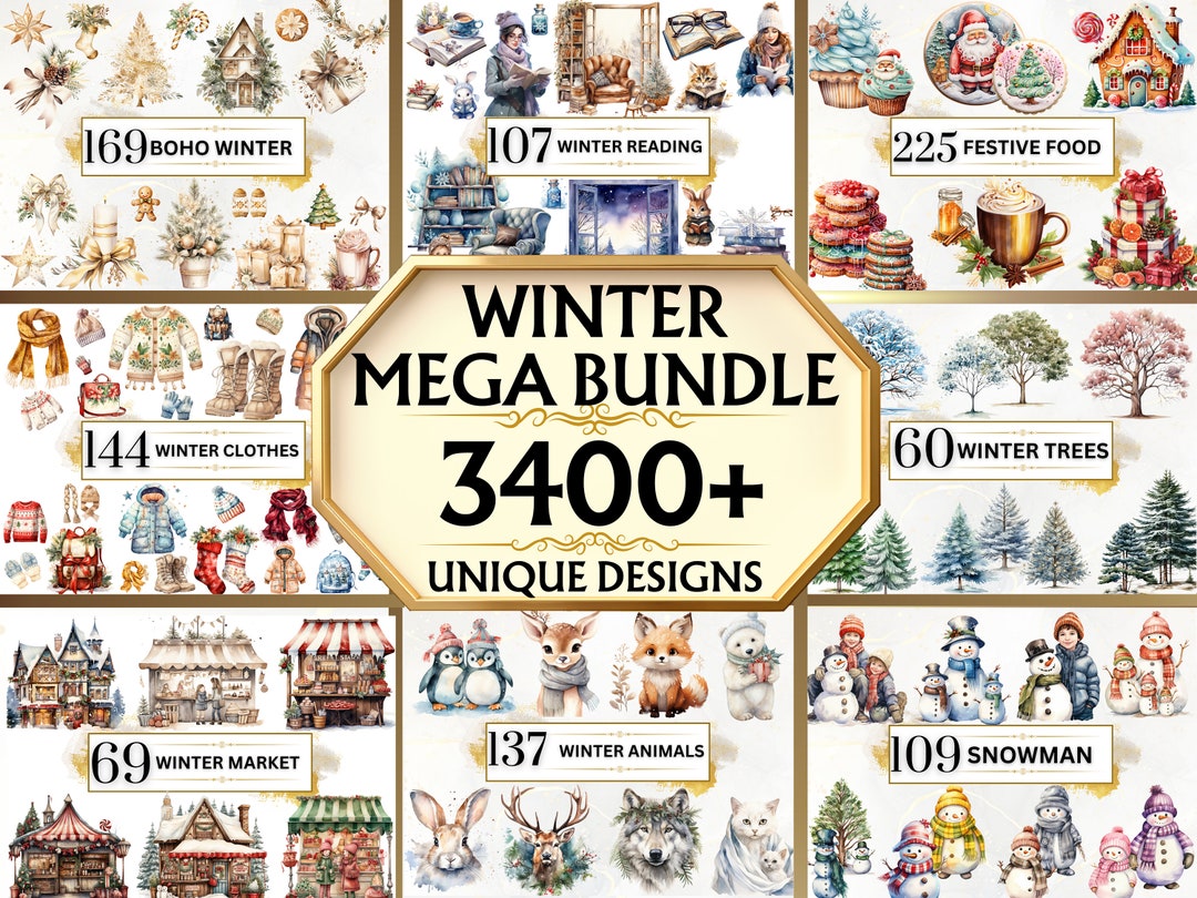 Watercolor Winter Clipart Bundle - 3400+ Winter Wonderland Clipart ...