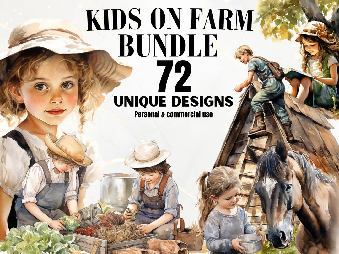 Farmer Kids Clipart Bundle - 72 Farm Pngs, , Nursery Clipart Decor ...